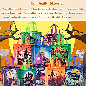 Jaywayang 12Pcs Halloween Trick or Treat Bags, Halloween Tote Bags with Handles for Kids, Halloween Reusable Non-Woven Gift Bags for Gifts Wrapping, Halloween Party Supplies.
