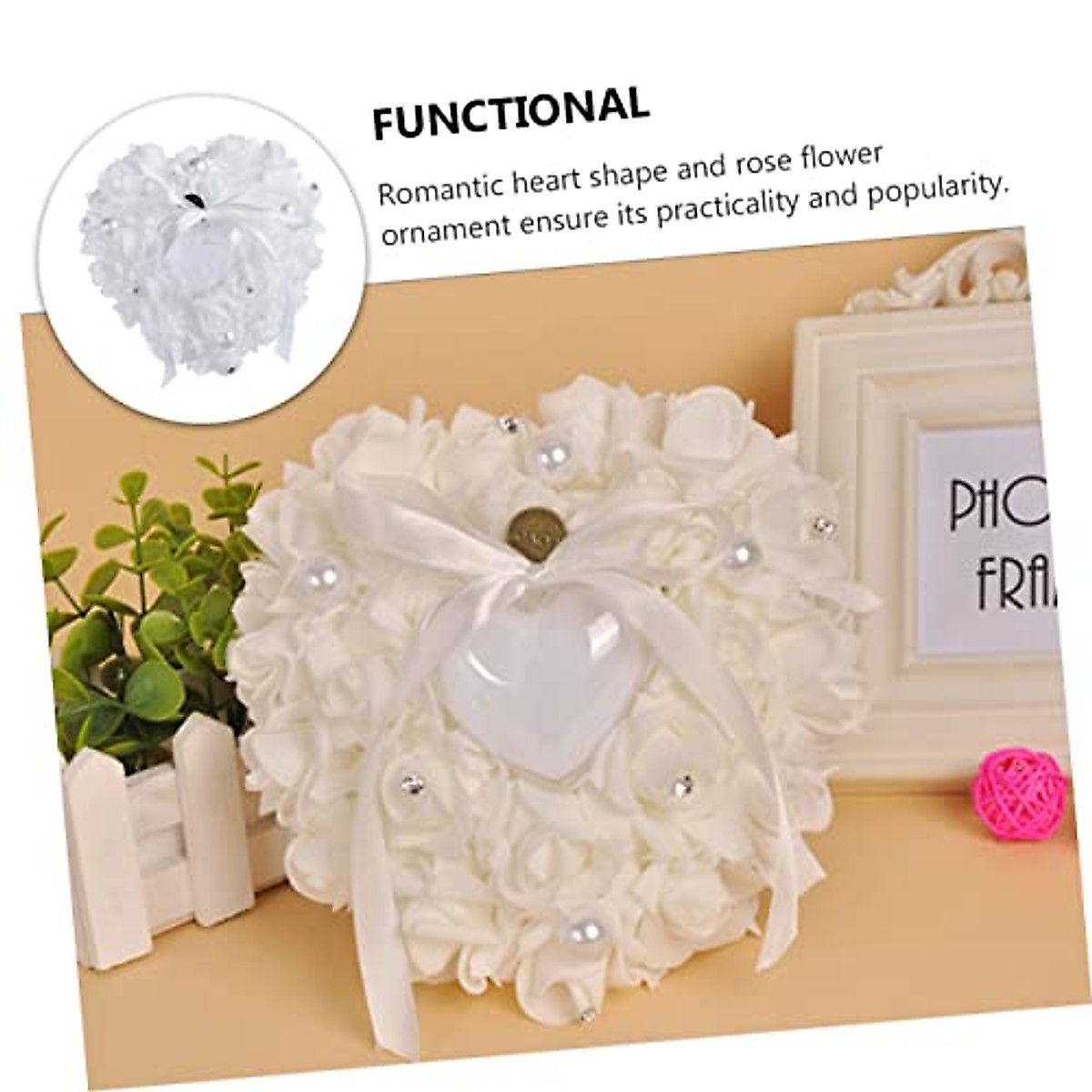 Abaodam Accessories Ring Pillow Wreath Decor Heart Ring Wedding Decor Rose Flower Ring Tray Wedding Ring Pillow Bridal Pillows Ring Pillow Heart Ring Box Ring Holder White Crystal Foam 1pc