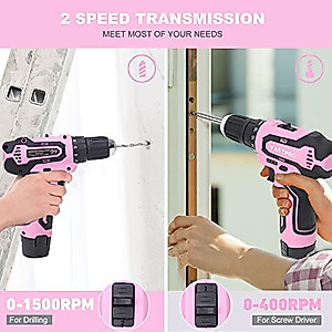 FASTPRO 175-Piece 12V Pink Drill Set, Cordless Lithium-ion Driver and Tool Kit, House Repairing Tool with 12-Inch Storage Bag, For DIY, Home Maintenance.