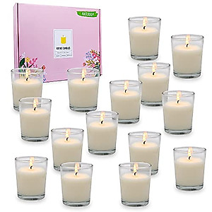 Set of 20 White Votive Candles for Home Décor Weddings Holidays Party and DIY, Unscented Soy Wax Candle Filled in Clear Glass