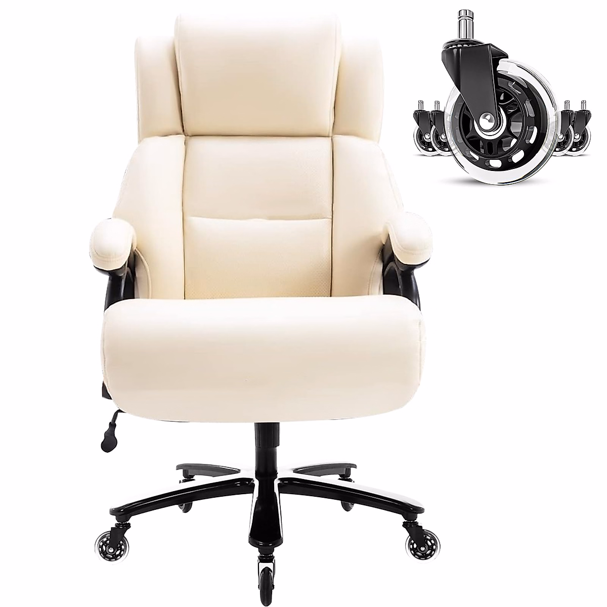 Big and Tall 400lbs Office Chair - Adjustable Lumbar Support Heavy Duty Metal Base Quiet Rubber Wheels High Back Large Executive Computer Desk Swivel Chair, Ergonomic Design for Back Pain, Beige