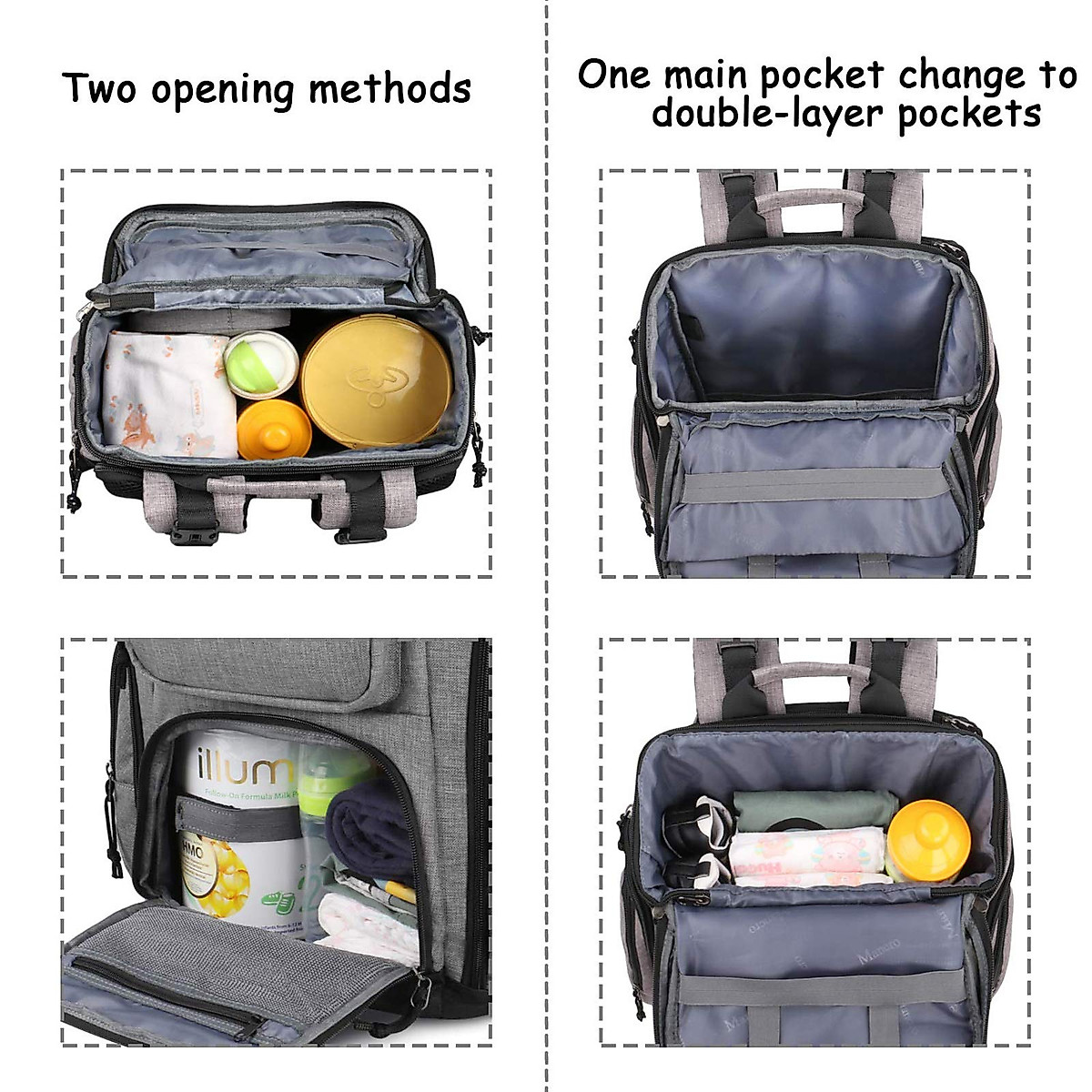 Mancro Diaper Bag Backpack, Large Bady Bag, Multifunction Maternity Baby Nappy Bag for Dad & Mom with Changing Pad, USB Charging Port, Insulated Pockets, Laptop Pocket and Stroller Straps