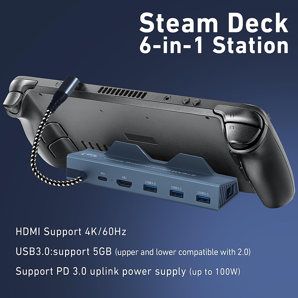 ROG Ally Dock Station 6-in-1 Docking Station for Steam Deck,Steam Deck Dock with HDMI2.0 4K@60Hz,3 USB-A 3.0, Gigabit Ethernet,100W PD Charging, USB C Hub Multiport Adapte