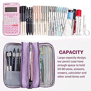 Pencil Case, Large Capacity Pencil Case for Kids Adults Teen, Handheld 3 Compartments Pencil Box Pouch Stationery Bag, Portable Office Stationery Makeup Bag School Supplies, Purple