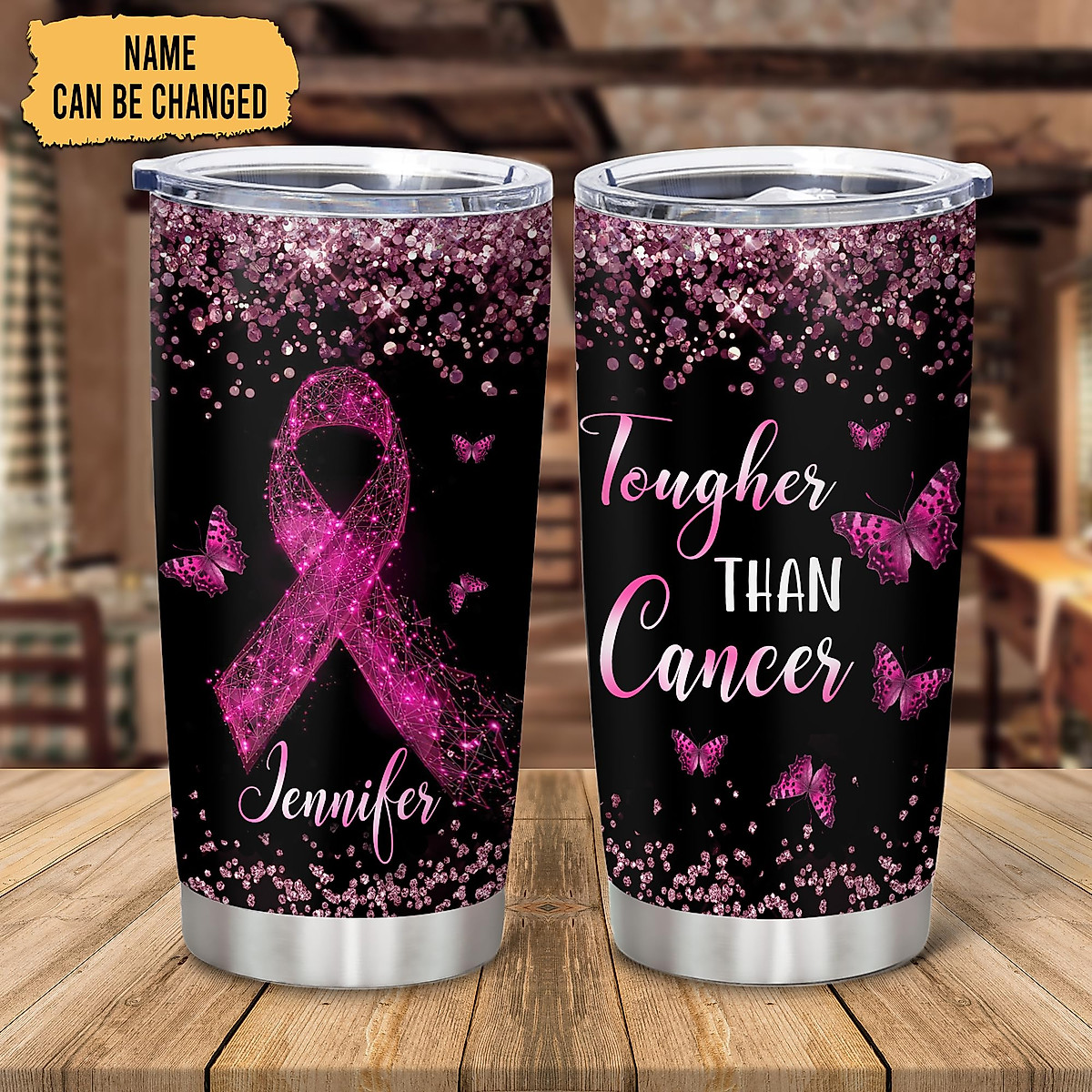 Hyturtle Personalized Breast Cancer Awareness Tumbler Gifts for Women - Birthday Christmas Motivational Gifts For Breast Cancer Warriors Survivors - Custom Name 20oz Stainless Steel Travel Tumbler