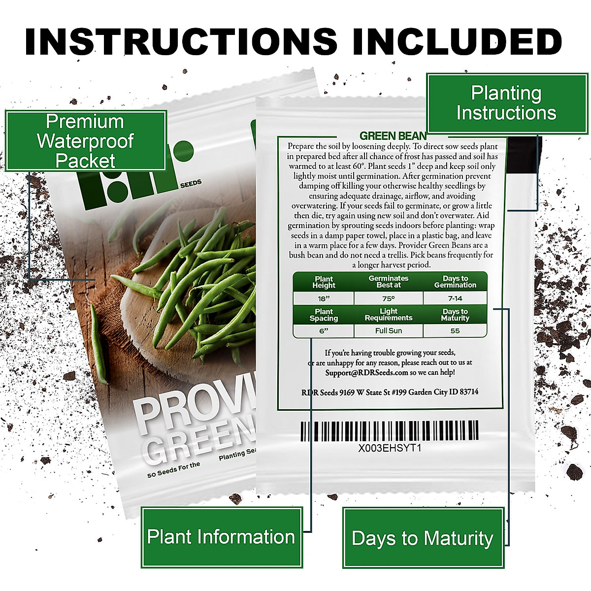 50 Green Bean Seeds for Planting - Provider - Bush Bean - Heirloom Non-GMO Vegetable Seeds for Planting