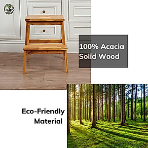 2 Step Ladder Stool Hard Wood,JULYFOX 20 inch Height Non-Slip Bed Stepstool with Anti-Slip Bottom Bathroom Stool Wood Step Stairs 350lbs Heavy Duty for Adults Kids