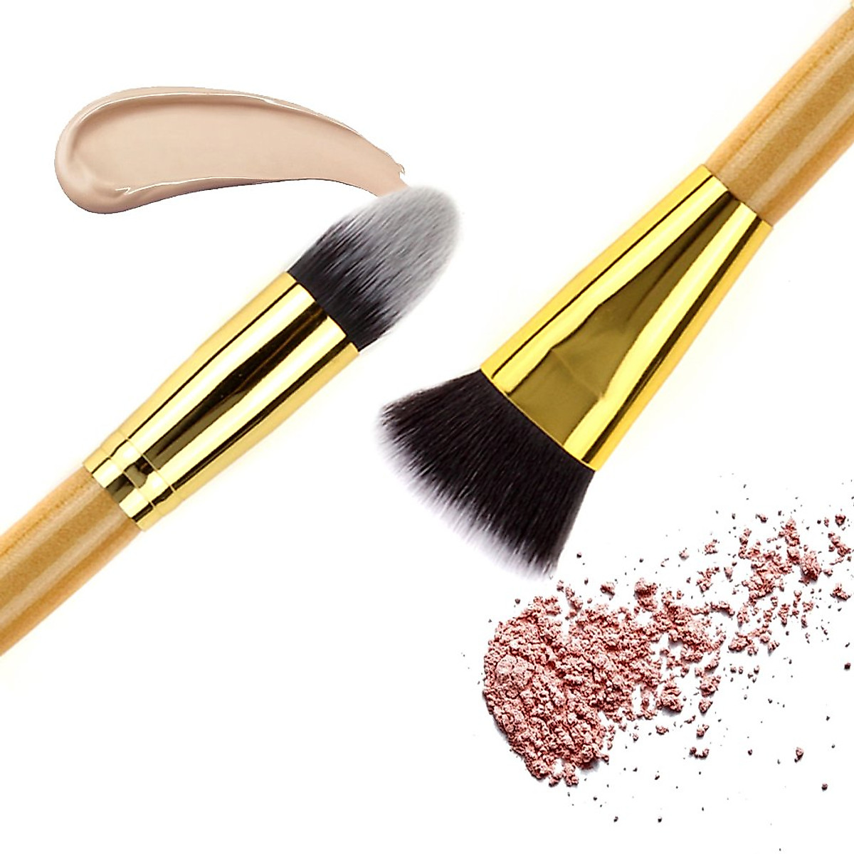 NMKL38 Double Ended Contour Highlight Makeup Brush for Cream, Powder, Foundation, Bronzer and Concealer Blending, Contouring and Highlighting Cosmetics Brush - Vegan and Cruelty Free