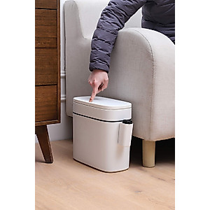 KLGO 12 Liter Slim Plastic Trash Can with Lid,2.6 Gallon Double Barrel Waste Basket,Rectangular Press Garbage Container Bin for Bathroom,Bedroom,Kitchen and Office,White (12 Liter)