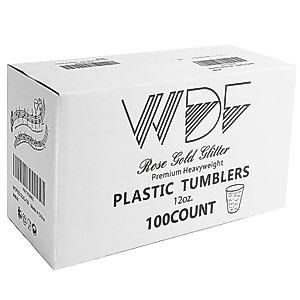 WDF 100pcs 12OZ Rose Gold Cups,Disposable Rose Gold Glitter Plastic Cups-Premium Wedding Pink Cups-Party Cups Perfect
