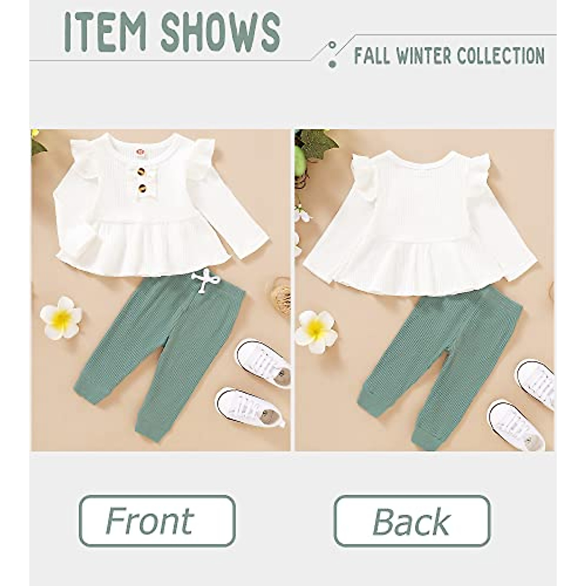 18 Months Girl Clothes Toddler Baby Girl Outfit Fall Winter Long Sleeve Ruffle Shirt Cotton Pant Set 2 Pieces Outfits 18-24 Months Girl Clothing