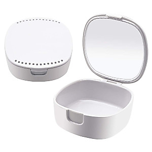 Ocircle Retainer Case, With mirror and ventilation holes, For Night Guards, Aligner Trays, Mouth Guard,Denture Case, Mouthguard. Light & Easy to Carry & Multipurpose(White)