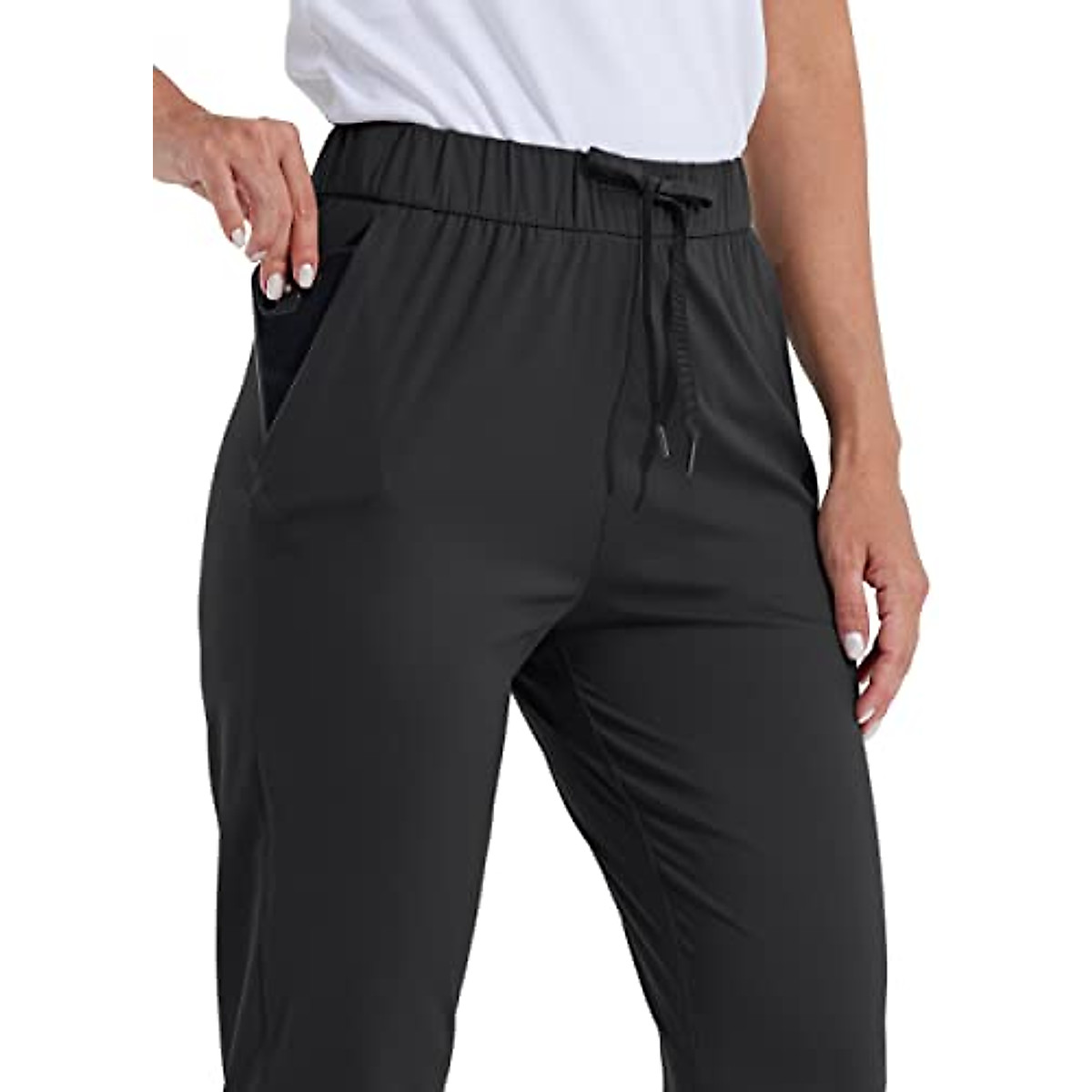 Willit Women's Golf Travel Pants Lounge Sweatpants 7/8 Athletic Pants Quick Dry On The Fly Pants Black M