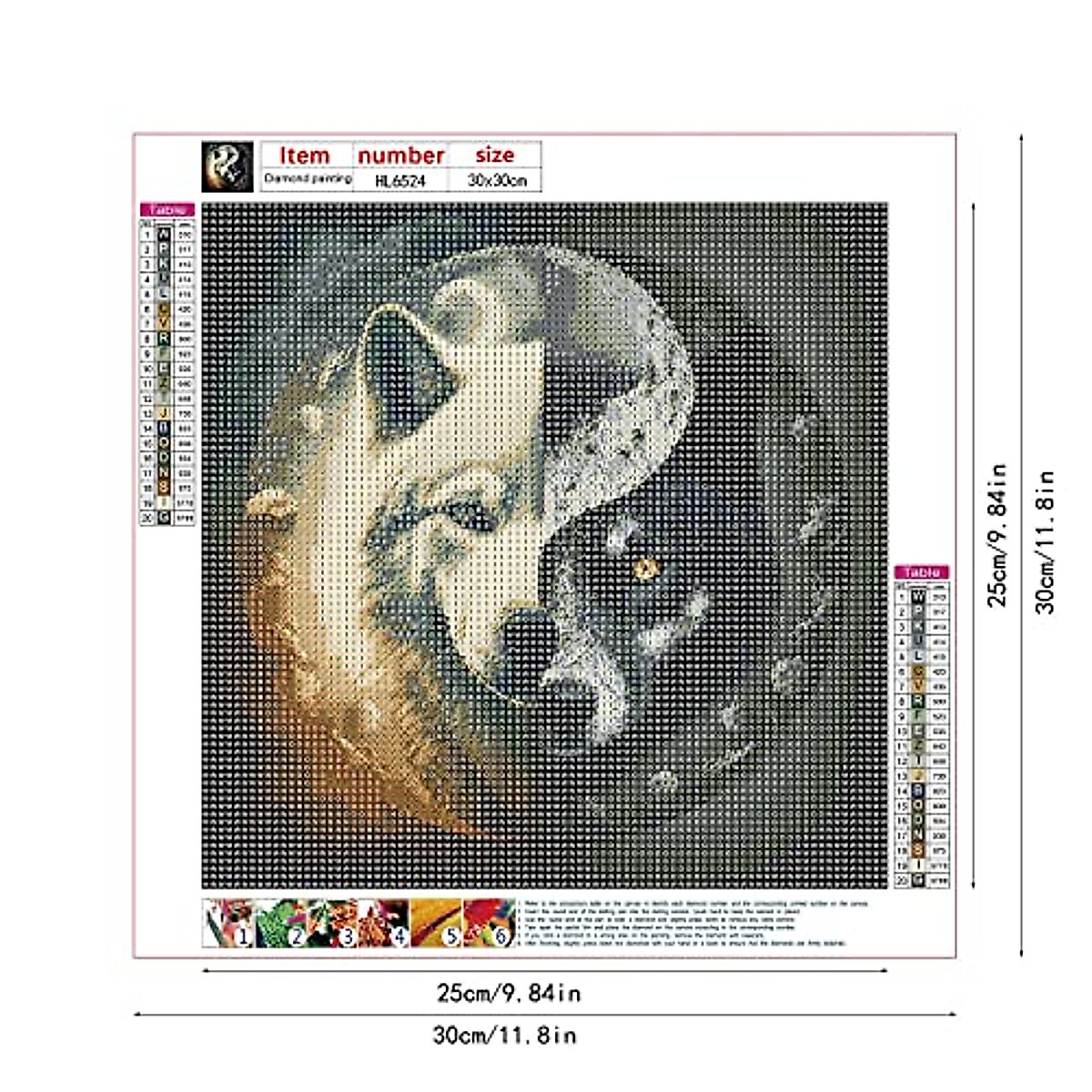 5D Diamond Painting Kits Yin Yang Animals DIY Diamond Full Round Drill Diamond Art Painting for Adults Painting Kit with Accessories for Home Wall Decor 30x30cm/11.8x11.8in (30x30cm-Wolf)