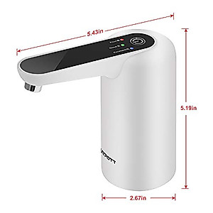 Electric Water Bottle Pump, Maypott Water Jug Pump for 3-5 Gallon Bottle Build-in TDS Water Quality Tester USB Charging Low Noise Portable Drinking Water Dispenser for Camping Outdoor (White)