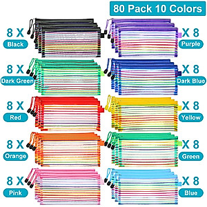 Leelosp 80 Pcs Mesh Zipper Pencil Pouch Bulk Multicolor Kids Pencil Storage Pouch Multipurpose Cosmetics Bags Toiletry Bags for Office School Travel (Elegant Color)