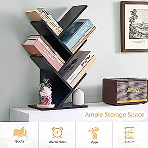 Hoctieon 4 Tier Tree Bookshelf, 4 Shelf Bookcase, Free Standing Tree Bookcase, Display Floor Standing Shelf for Books, Book Organizer Shelves for Home Office, Living Room, Bedroom, Black