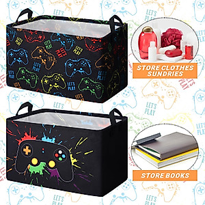 Yoande 2 Pcs Rectangle Gamer Laundry Basket Hamper Foldable Laundry Baskets Laundry Hamper Waterproof Game Storage Basket Clothes Organizer for Bedroom Bathroom