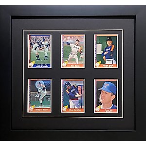 Trading Card Display Frame for 6 Cards- Black (White Trim) Mat and Black Frame