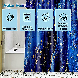 Bathroom Sets with Shower Curtain and Rugs, Bathroom Curtains Shower Set Include Waterproof Shower Curtain Non-Slip Rug Toilet Lid Cover Bath Mat and 12 Hooks, Blue Marble Shower Curtains for Bathroom