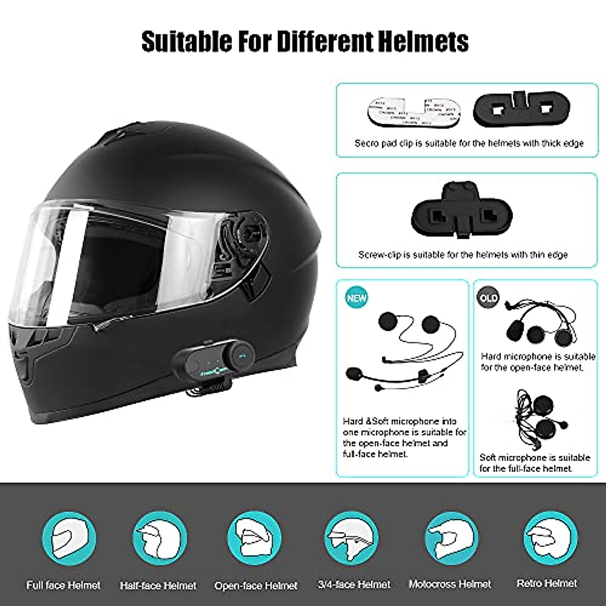 1Storm New Motorcycle Bike Modular Full Face Helmet Dual Visor Sun Shield with LED Tail Light + Motorcycle Bluetooth Headset: Matt Black