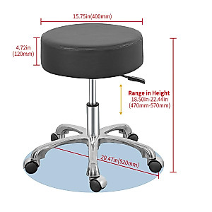Lilfurni Swivel Rolling Stool Round Chair,Thick Sturdy Padding,Adjustable Stool with Wheels for Doctor,Medical,Massage Salon,Office,Shop(Black) (no Back, Black)