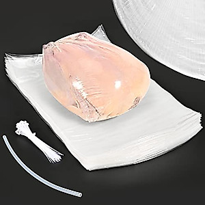 50 Pcs Poultry Shrink Bags, 10x16 Inch Chicken Shrink Wrap Bags, BPA/BPS Free Heat Shrink Bags for Food Storage and Keeping Fresh, Include Silicone Straw and 50 Zip Ties