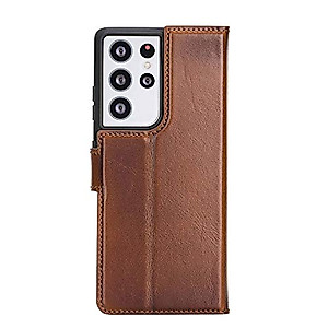 Galaxy S21 Ultra Leather Case, Samsung S21 Ultra 5G 6.8" Bifold Wallet, Magnetic Detachable S21 Ultra Back Cover Supports Wireless Charge