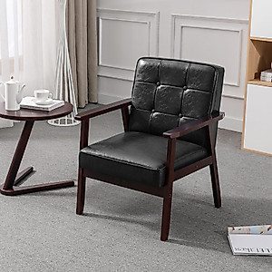 Okeysen Accent Chairs Set of 2, Mid Century Modern Accent Chair, Retro Wood and Leather Armchairs Side Chair, Lounge Reading Comfy Arm Chair for Living Room, Bedroom, Office