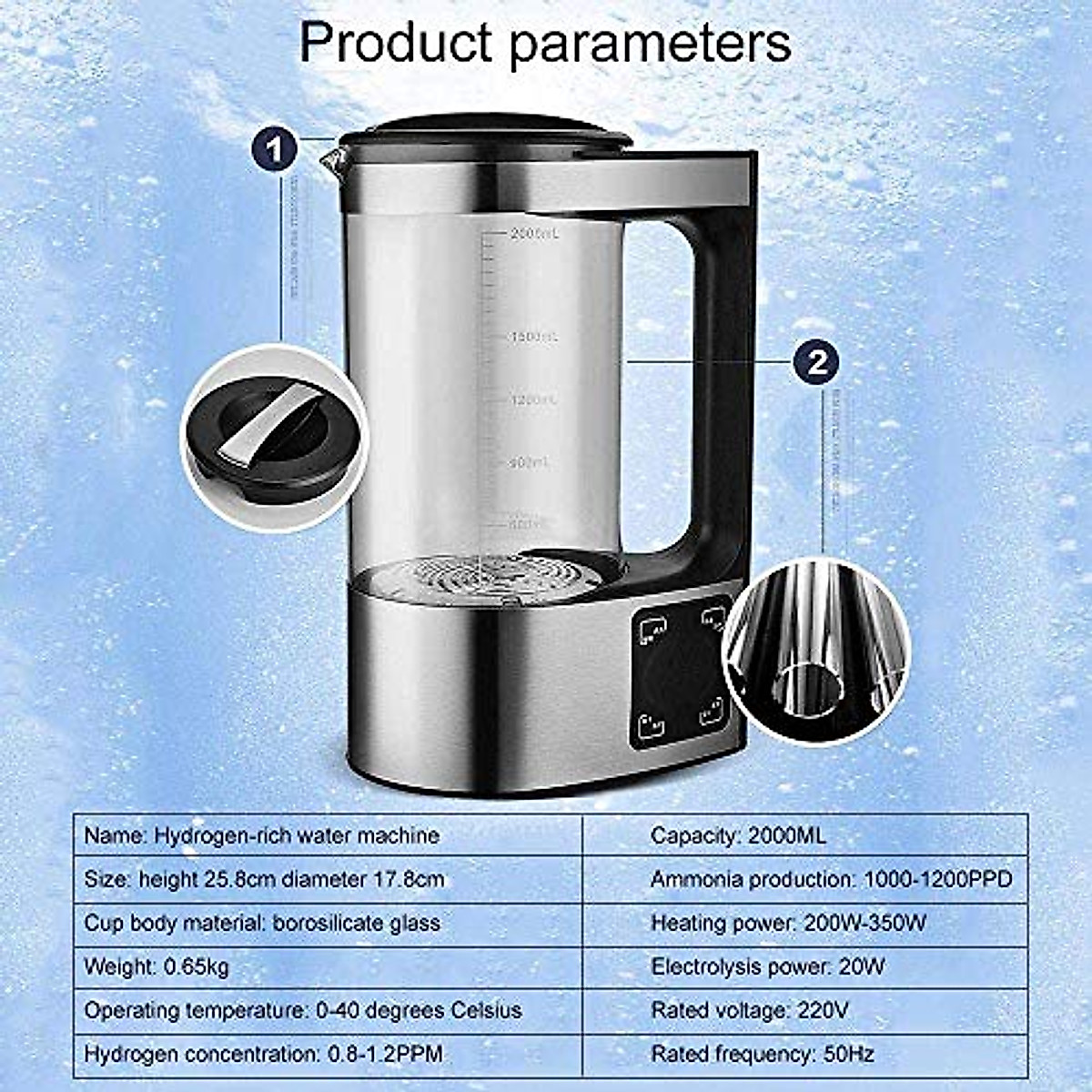 Hydrogen Rich Water Machine 2L Large Capacity Constant Temperature Heating Microelectrolysis Hydrogen Water Generator Anti Aging Antioxidant Hydrogen Water Make Health Care Cup