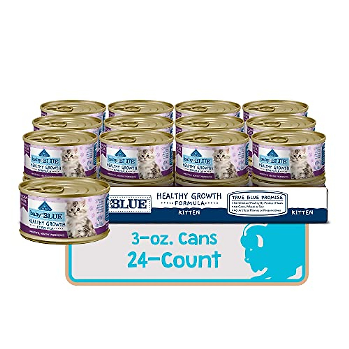 Blue Buffalo Baby Blue Healthy Growth Formula Natural Kitten Pate Wet Cat Food, Chicken Recipe 3-oz Cans (Pack of 24)