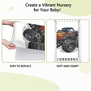 Monster Truck Themed Fitted Crib Sheet,Standard Crib Mattress Fitted Sheet Ultra Soft Material -Great for Boy or Girl Room or Nursery,28 x 52 Inch,Charcoal Grey Vermilion