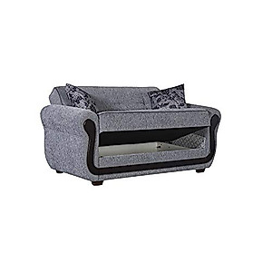 BEYAN Surf Avenue Collection Upholstered Convertible Storage Love Seat with Easy Access Storage Space, Includes 2 Pillows, Gray