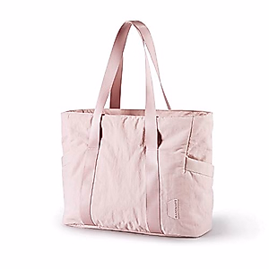 BAGSMART Women Tote Bag, Large Shoulder Bag, Top Handle Handbag with Yoga Mat Buckle for Gym, Work, School, Pink