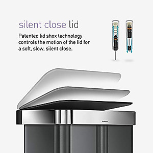 simplehuman 58 Liter / 15.3 Gallon Rectangular Hands-Free Dual Compartment Recycling Kitchen Step Trash Can, Black Stainless Steel