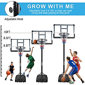 Teenagers Youth Portable Basketball Hoops Height Adjustable 6.5ft -10ft Basketball System 43 Inch Backboard with Wheels for Driveway Indoor Outdoor Use, Grey