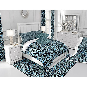 Castle Fairy Leopard Cheetah Pattern Duvet Cover Set 100% Natural Cotton Twin Size Leopard Print Blue Super Soft Bedding Set 2 PCS Wild Animal Skin Cotton Comforter Cover for Bedroom Decor