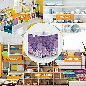 Kigai Purple Mandala Boho Cube Storage Bin 11x11x11 in, Large Organizer Collapsible Storage Basket for Shelves, Closet, Storage Room