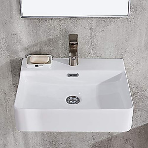 IKEBANA Wall Mount Sink,Small Bathroom Sink 20"X 17",White Ceramic Bathroom Vessel Sink,Modern Floating or Countertop Porcelain Rectangle Washing Lavatory Sink