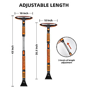 Labeol 43" Snow Brush and Ice Scraper for Car Windshield,Extendable and Detachable Snow Brush and Ice Scraper with Soft Squeegee Foam Grip and 180° Rotating Brush Head for Car SUV Truck Vehicle Window
