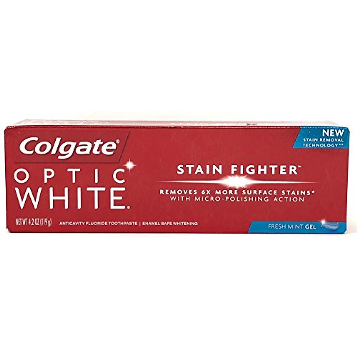 Colgate Optic White Stain Fighter Anticavity Fluoride Toothpaste, Fresh Mint Gel, 4.2 Ounces (Pack of 3)
