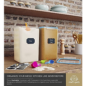 Chef's Path Flour and Sugar Container with Lids (Set of 2, 6.5 Liters Each) - Airtight Kitchen & Pantry Bulk Food Storage - 25 LB Flour and Sugar Containers