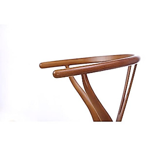 Polynices Wishbone Chair, Weave Modern Solid Wood Mid-Century Y Shaped Backrest Dining Chair Set of 2 (Chestnut)