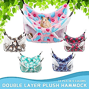 Sadnyy 10 Pieces Guinea Pig Rat Hammock Double Layer Ferret Sleeping Bed Toys Small Animal Hanging Cage Warm Hammock for Ferrets Chinchilla Reptile Glider Squirrel Hideout Play Sleep(Fresh Pattern)