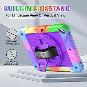 BMOUO Case for iPad 6th/5th Generation Case (9.7 inch, 2018/2017), 360°Rotating Stand, Hand/Shoulder Strap Shockproof iPad 9.7” Case for iPad Air 2, Purple