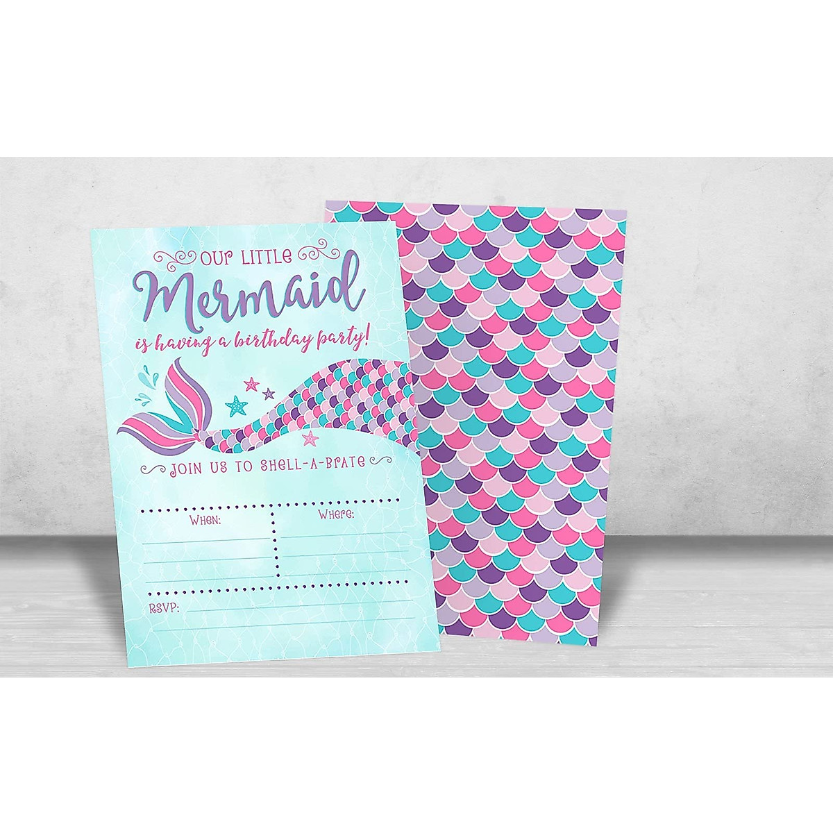 Your Main Event Prints Mermaid Birthday Invitations - Pink and Purple - 20 Fill-In Mermaid Party Invitations - Envelopes Not Included