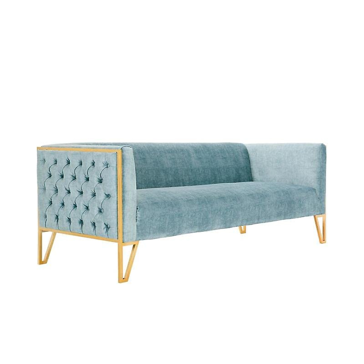 Manhattan Comfort Vector Mid Century Modern Velvet Upholstered Living Room Loveseat, 81.5", Ocean Blue