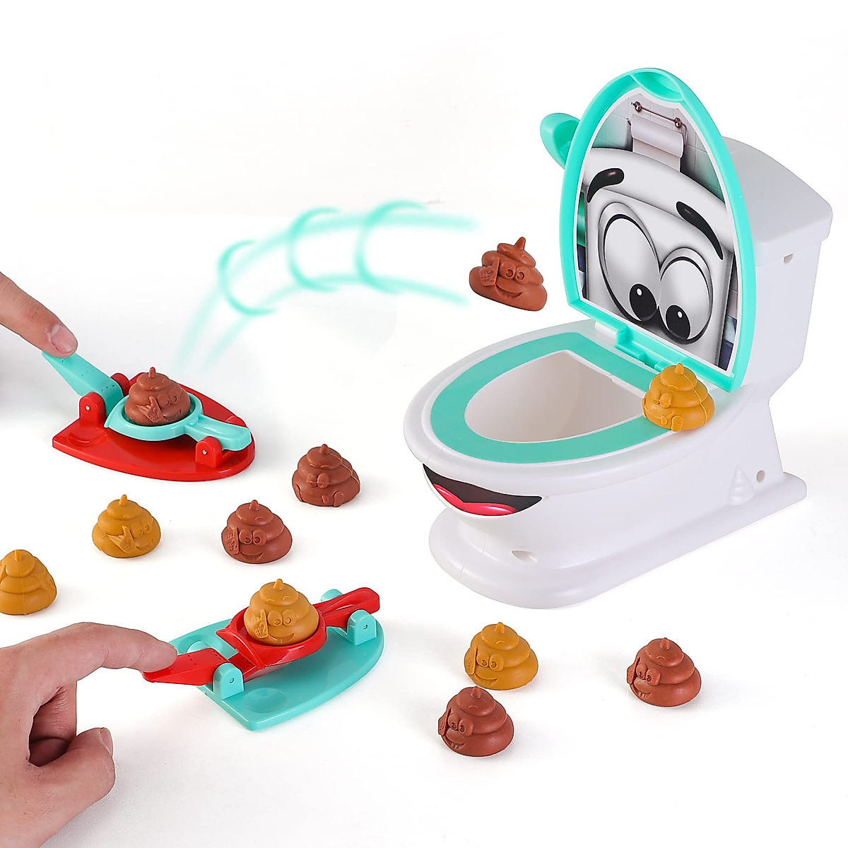 Red Stars Family Poop Shoot The Toilet Creative Toy for 4-12 Years Boys and Girls,Include 12 Poops, 2 Launchers and A Sticker