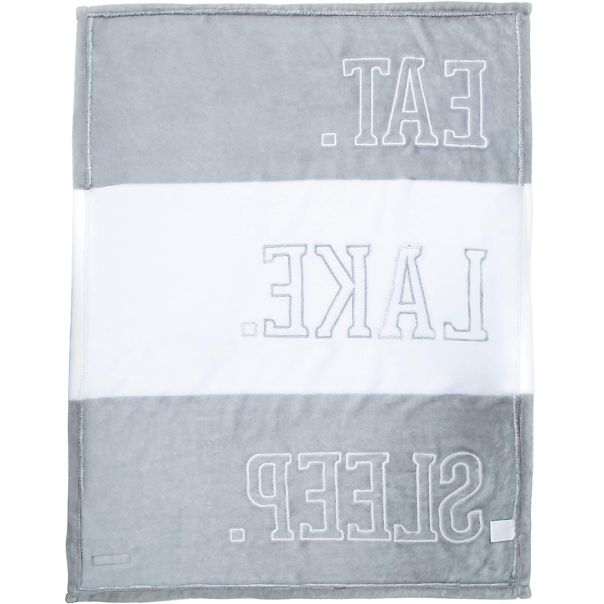 Pavilion Gift Company 30 x 40 Inch Striped White & Gray Royal Plush Baby Blanket Eat. Lake. Sleep, Grey