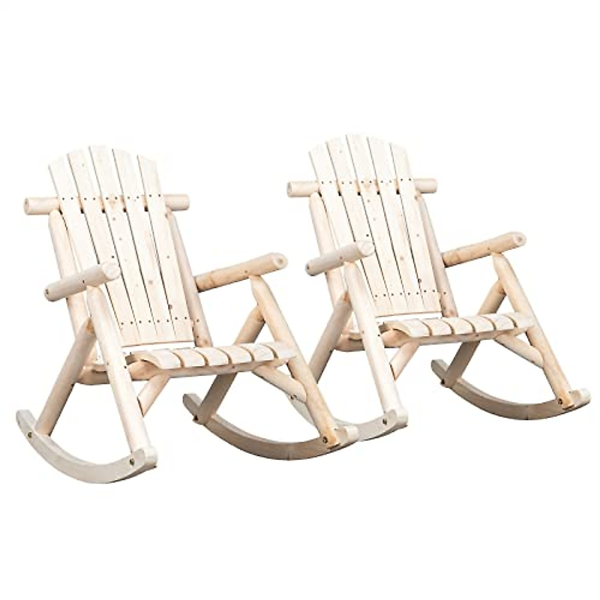 Outvita Wooden Rocking Chair Set of 2, Fir Log Adirondack Rocker, Outdoor Wood Accent Furniture Lounge Chairs for Garden Patio Backyard Porch (Natural Finish)